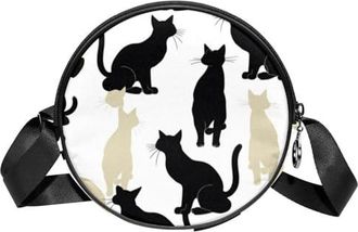 Generic Petit sac &agrave; bandouli&egrave;re rond pour femme, motif chats avec fermeture &eacute;clair, bretelles r&eacute;glables, sac &agrave; main rond d&eacute;contract&eacute; pour femmes et filles