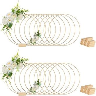 Nuptio Cerceau Cercle Metal avec Support: 20 Pi&egrave;ces 30cm Cerceaux en Fil M&eacute;tallique Dor&eacute; Couronne de Fleurs Macram&eacute; Cercle Rond Petits Anneau pour D&eacute;coration