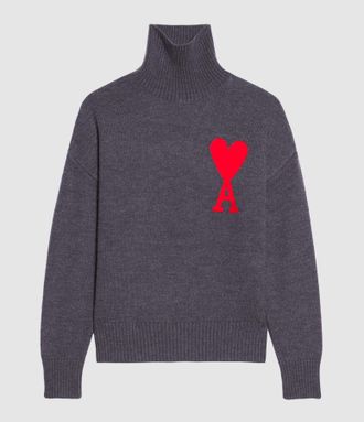 Ami Pull Unisexe Ami de Coeur Laine Gris Rouge