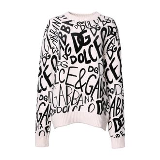 Dolce & Gabbana Schwarzer Logo Print Crew Neck Pullover - - Knitwear - Damen - Mehrfarbig - S