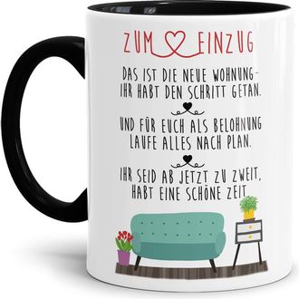Tassendruck Tasse mit Spruch Zum Einzug in die Neue Wohnung - Innen & Henkel Schwarz/Zuhause/Eigenheim/Geschenk-Idee