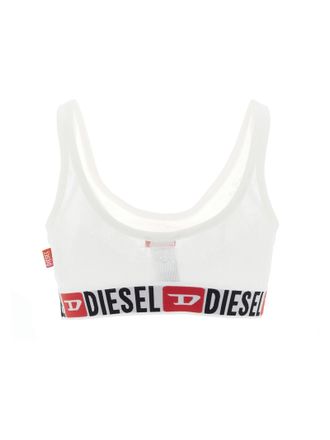 Diesel Logo-Jacquard Ribbed Cotton Bralette - White