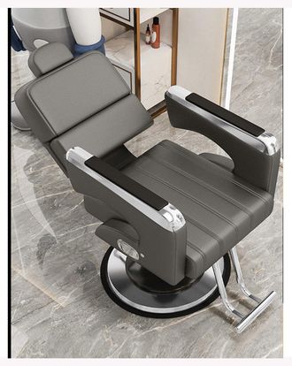 Generic Friseurstuhl Mit Kopfst&uuml;tze, Friseurstuhl H&ouml;henverstellbar Kippbar F&uuml;r Herren Damen, Friseureinrichtung Bedienungsstuhl,Grau,B