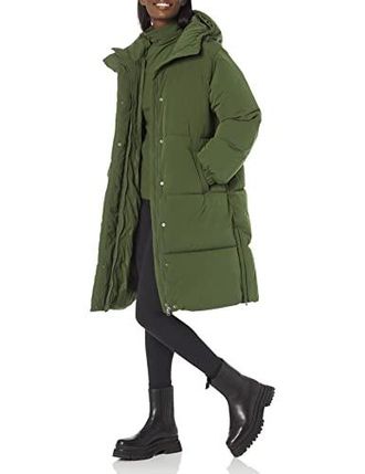Amazon Essentials Doudoune Longue Surdimensionn&eacute;e &Agrave; Capuche (Disponible en Grande Taille) Femme, Olive Fonc&eacute;, XXL