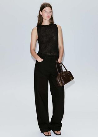 Mango Halbtransparenter geraffter Top schwarz - Damen - XS - MANGO