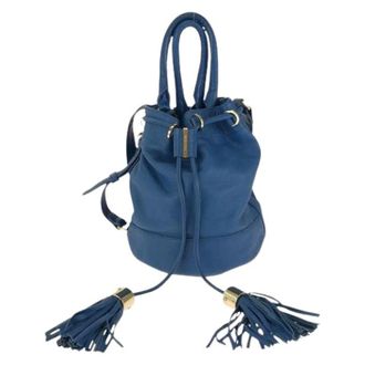Chlo&eacute; Sac seau en cuir &agrave; double pompon Pre-owned - Femme - Pre-owned - Bleu - Taille: ONE Size