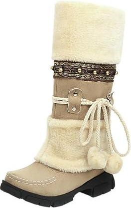 Generic JJDFW Bottes pour femmes chaudes automne et hiver commerce ext&eacute;rieur talon moyen bottes en coton bottes hautes, beige, 39 1/3 EU