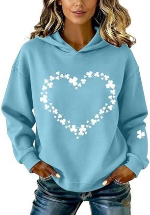 Generic HUIFUAO Sweat &agrave; capuche pour la Saint-Patrick pour femme - Imprim&eacute; tr&egrave;fle amusant - Motif coeur - Costume irlandais de la St Paddys - Vert - Chemises 