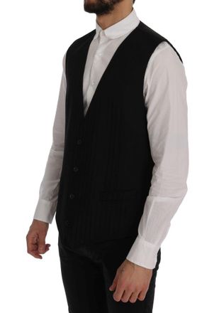 Dolce & Gabbana Mens Black Staff Wool Stretch Vest Clothing