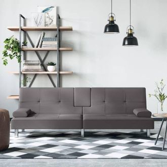 vidaXL Canap&eacute;-lit avec porte-gobelets gris similicuir