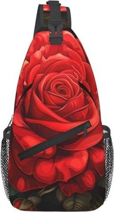 Generic Sacoche Homme Bandouliere Motif de roses rouges Durable Sling Bag L&eacute;ger Sac &agrave; Dos De Voyage pour Homme Femme Randonn&eacute;e