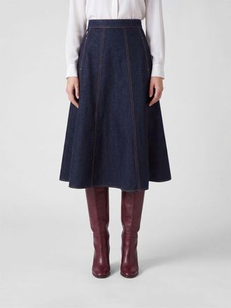 Alberta Ferretti Jupe midi &eacute;vas&eacute;e en denim de coton &agrave; taille haute