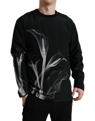 Dolce & Gabbana Mens Floral Print Silk Sweater Black
