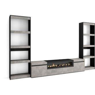 Skraut Home Skraut Home - Ensemble Meuble tv, Meuble Salon Complet, 320x186x35cm, Pour les tv jusqu&agrave; 80, Chemin&eacute;e &eacute;lectrique, Style moderne, Gris Ciment