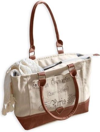 Loberon Sac Linna - coton, cuir de ch&egrave;vre - H/L env. 24/38 cm - beige, beige