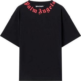 Palm Angels Homme, Tops, Noir, Taille: S Neck Logo T-Shirt