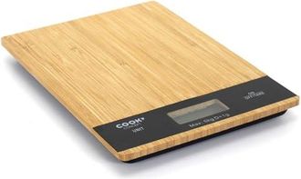 COOK CONCEPT KU6613, Rectangular Bamboo Kitchen Scale 5kg, Gram Accuracy, Elegant Design, Tare Function, Compact and Eco-Friendly, Dimensions 18x20x15 cm, Brown/Bl