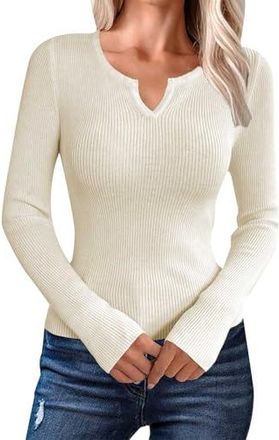 Generic Pull tricoté pour femme, pull tendance pour femme, col en V, pull en tricot torsadé à manches longues, pull tricoté décontracté pour lhiver, chaud et 