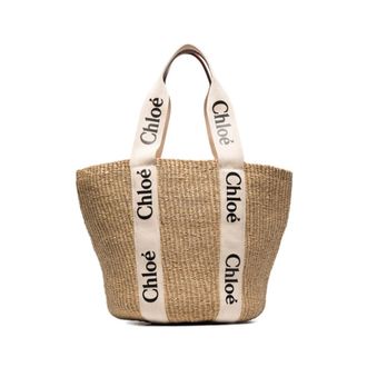 Chlo&eacute; Femme, Sacs, Beige, Taille: ONE Size Cabas embl&eacute;matique Woody avec Bandeau Logo