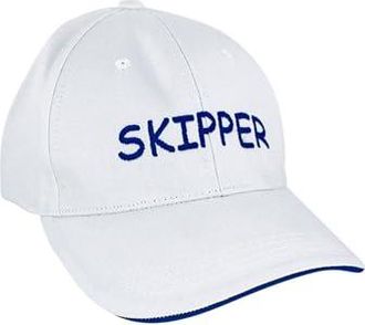 NKlaus Casquette « Skipper » blanche en coton bleu brodé - Décoration nautique rétro 16068, Blanc., XXS-4XL