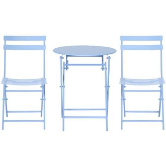 OUTSUNNY 3-tlg. Gartenset Garnitur Balkonm&ouml;bel Set Bistrotisch mit 2 St&uuml;hlen f&uuml;r Hof Garten klappbar Hellblau