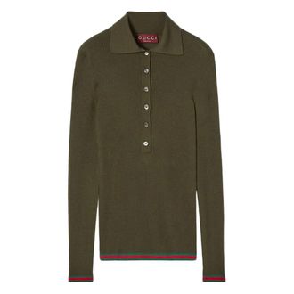 Gucci Cashmere and Silk Polo Top with Web - - Knitwear - Damen - Gr&uuml;n - M