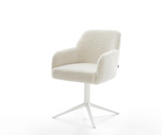 DELIFE Drehstuhl Greg-Flex Teddystoff Beige Fu&szlig;kreuz Wei&szlig; 360&deg; drehbar Wippfunktion Taschenfederkern, Esszimmerst&uuml;hle