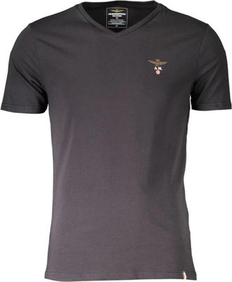 Aeronautica Schwarzes Baumwoll V-Ausschnitt Logo T-Shirt - - Tops - Herren - Schwarzk - L