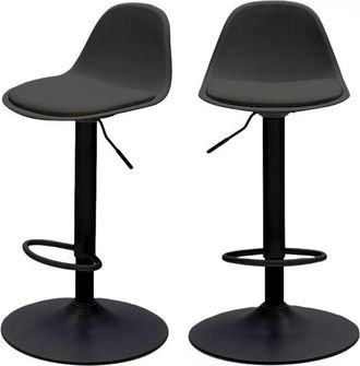 DRAWER Lot de 2 chaises de bar r&eacute;glables en simili et m&eacute;tal H61-83cm - Noir - Tebar