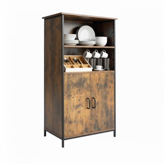 Relaxdays K&uuml;chenschrank, Industrial Style, K&uuml;chenregal mit Schrankt&uuml;ren, HBT: 124,5 x 60 x 30 cm, Vintageschrank, braun