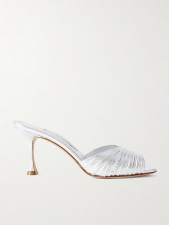 Manolo Blahnik Mules En Cuir M&eacute;tallis&eacute; Pliss&eacute; Pirua 70 - Argent&eacute;