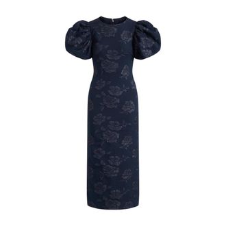 Rotate Jacquard Midi Puff Kleid - - Dresses - Damen - Blau - XS