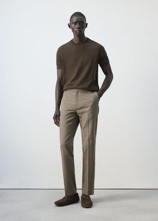 Mango Pantalon lin m&eacute;lang&eacute; regular-fit pied-de-poule marron - Homme - 38 - MANGO MAN