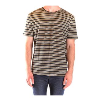 Paolo Pecora Homme, Tops, Multicolore, Taille: M T-shirt en lin ray col rond