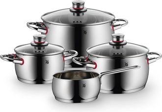 WMF Quality One Topfset Induktion 4-teilig, Kochtopf Set mit Glasdeckel, Cromargan Edelstahl poliert, Induktions T&ouml;pfe Set unbeschichtet, Dampf&ouml;ffnung