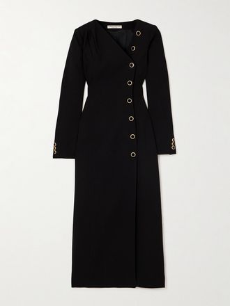 Alessandra Rich Asymmetrisches Midikleid Aus Cr&ecirc;pe Aus Einer Wollmischung - Schwarz