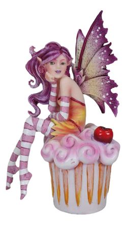 Ebros Gift Ebros Bunte Amy Brown Pink Cherry Cupcake Elf Fairy Statue Sweet Tooth Collection 14,6 cm hoch Fantasy Mythische Fee Garten FAE Magic Aquarell Sammler