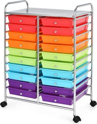 Costway Rollwagen mit Schubladen Rollcontainer Badrollwagen Badtrolley Badregal mit 20 stapelbaren Schubladen Metallgestell Beistellwagen Bunt