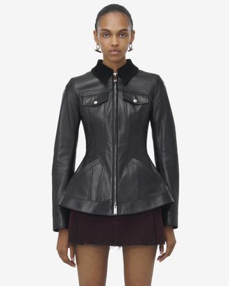 Alexander McQueen Sch&ouml;&szlig;chen-Lederjacke - Item 858179Q5AQ41000