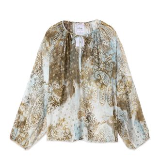 Oltre Gemusterte Bluse mit langen &Auml;rmeln - - Blouses & Shirts - Damen - Braun - M