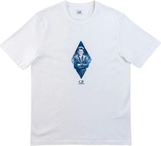 C.P. Company C.p. Company, Homme, Tops, Blanc, Taille: XL T-shirt &agrave; Manches Courtes avec Logo Imprim&eacute;