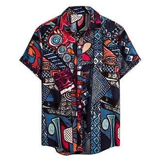 Generic Chemise hawa&iuml;enne d&eacute;contract&eacute;e boutonn&eacute;e pour homme - Pour l&eacute;t&eacute;, la plage, les vacances - Manches courtes - Coupe droite - Style d&eacute;contract&eacute;, bleu, XX