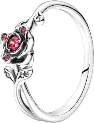 Pandora Pandora Bague Disney La Belle et la Bête en argent sterling rose avec zircones cubiques rouges et transparentes, taille 50
