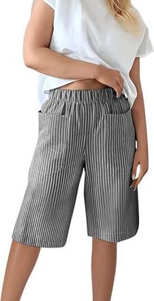 Generic Short Bermuda Femme dÉté Coton Shorts Respirant Confortable Pantalon de Mode Jambe Large Pantalon Court Curvy Été Pantalon de Loisirs Casual Plage ave