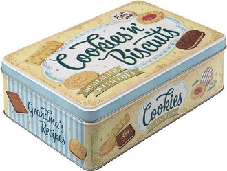 Nostalgic Art Retro Vorratsdose Flach, 2,5 l, Cookies n Biscuits - Geschenk-Idee für die Küche, Blech-Dose mit Deckel, Vintage Design