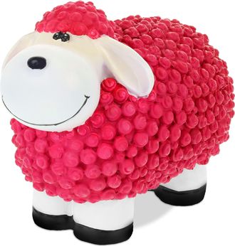 Relaxdays Gartenfigur Schaf, wetterfeste Dekofigur, Polyresin, HBT: 16 x 21 x 12,5 cm, Dekoschaf innen & außen, pink