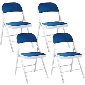 Beliani Konferenzstuhl 4er Set Blau u. Wei&szlig; Stoffbezug Klappbar Mesh mit Metallgestell Lehne Modern Wohnzimmer Konferenzraum Klappstuhl