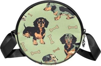 Generic Petit sac &agrave; bandouli&egrave;re circulaire pour femme, chien, sac &agrave; bandouli&egrave;re avec fermeture &eacute;clair, bretelles r&eacute;glables, sac &agrave; main rond d&eacute;contract&eacute; pour f