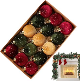 Generico Velvet Christmas Balls - Flocked Ornament Set, 15 St&uuml;ck Velvet Flocked Pom-Pom Balls for Christmas Tree Decorating | 8 cm rustikale Ornamente f&uuml;r Armh