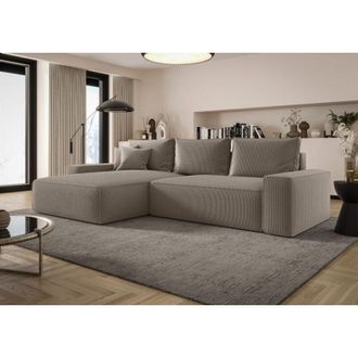 Fun Möbel Ecksofa Schlafsofa Sofa WALKEN Stoff Poso Hellbraun Ottomane Links